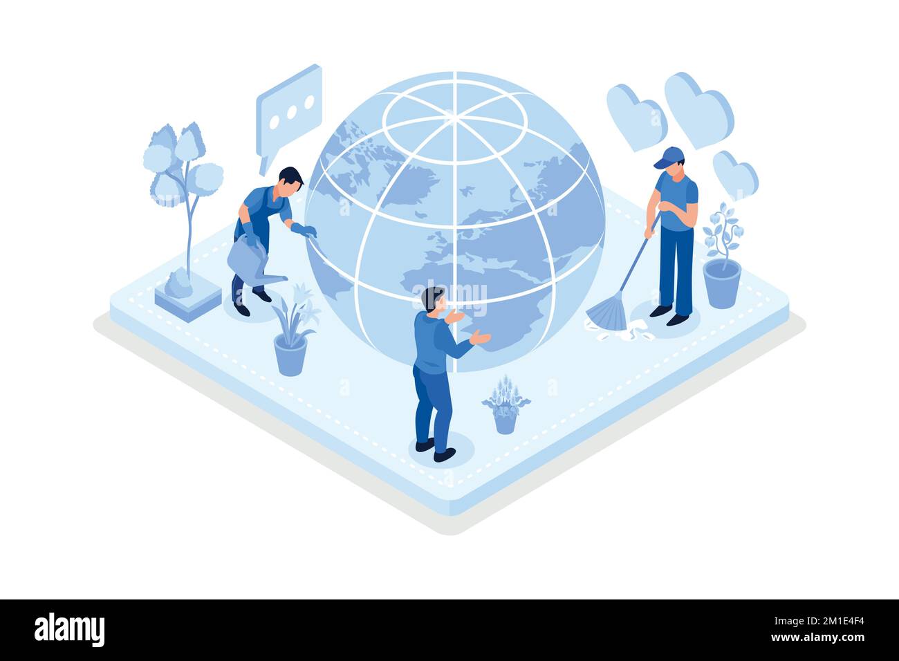 People Characters trying to Save Planet Earth.Woman and Man Planting ...