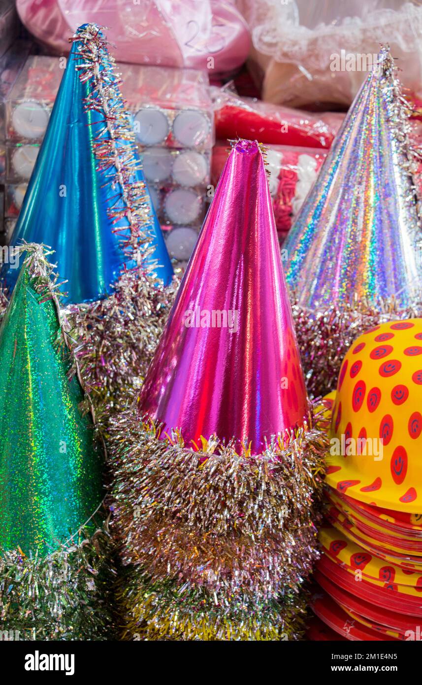Set of party hats of variuos colors Stock Photo - Alamy