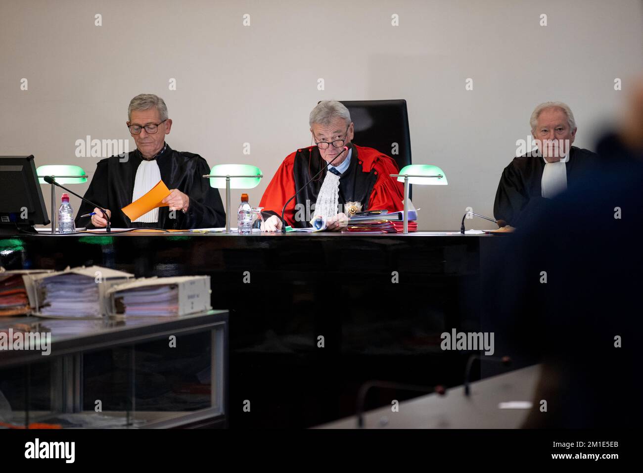 Chairman Antoon Boyen (C) and his assessors pictured during the first ...