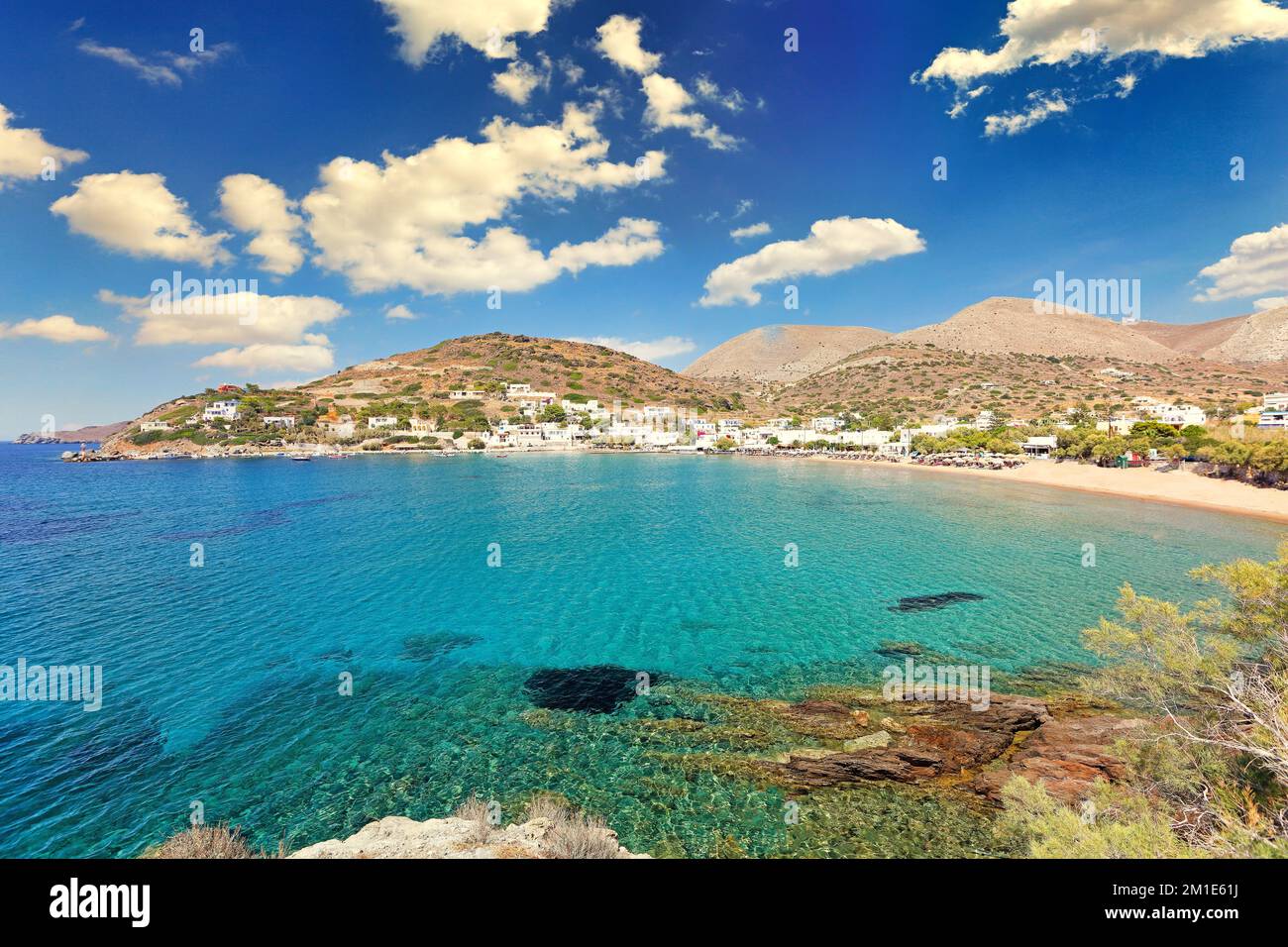 The sandy beach Kini in Syros island, Greece Stock Photo - Alamy