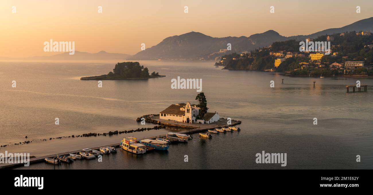 Pontikonisi Island Of Corfu Symbol And Vlacherna Monastery Stock Photo ...