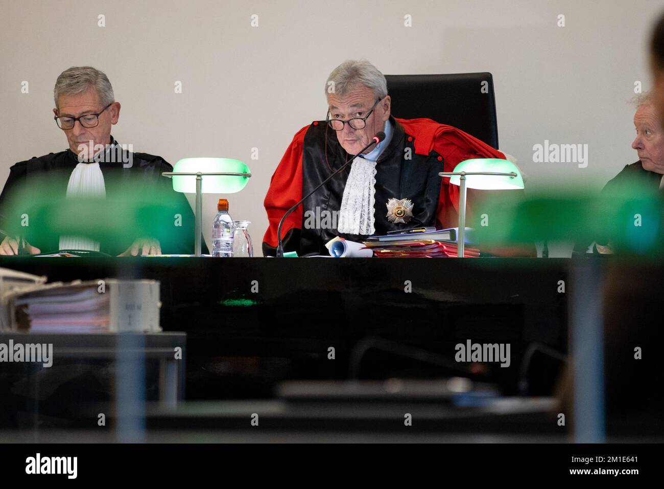 Chairman Antoon Boyen (C) and his assessors pictured during the first ...