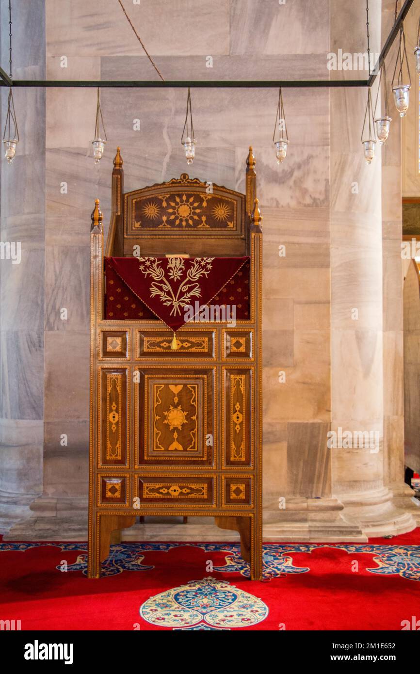 Wooden minbar, sermon pulpit of Ottoman times in mosque Stock Photo - Alamy