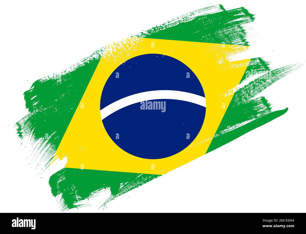 Abstract paint brush textured flag of brazil on white background Stock ...