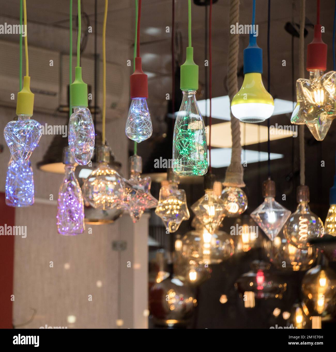 Decorative antique edison style filament light bulbs hanging Stock ...