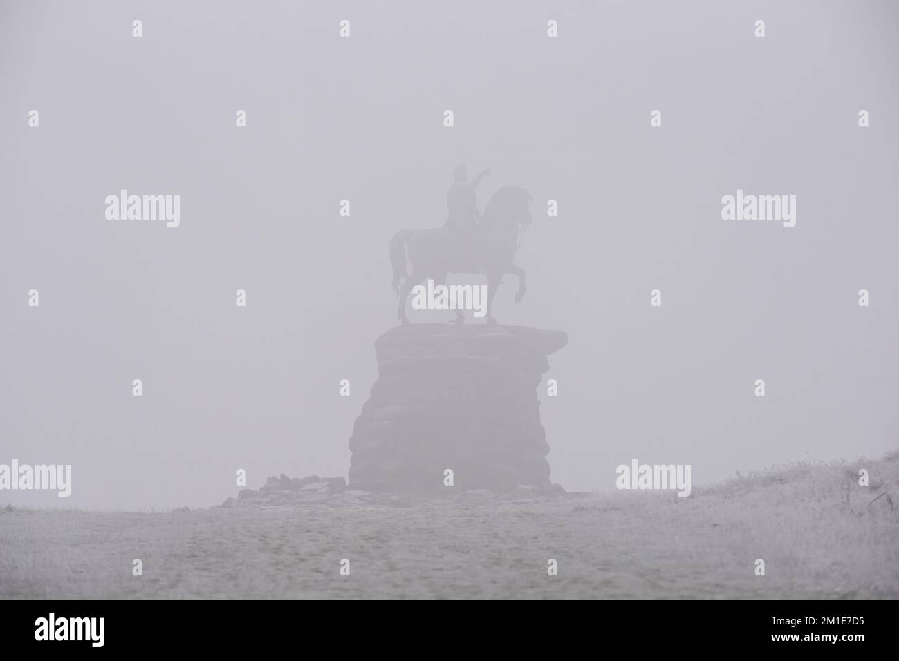 The Copper Horse statue looms out of the mist on a cold morning in ...