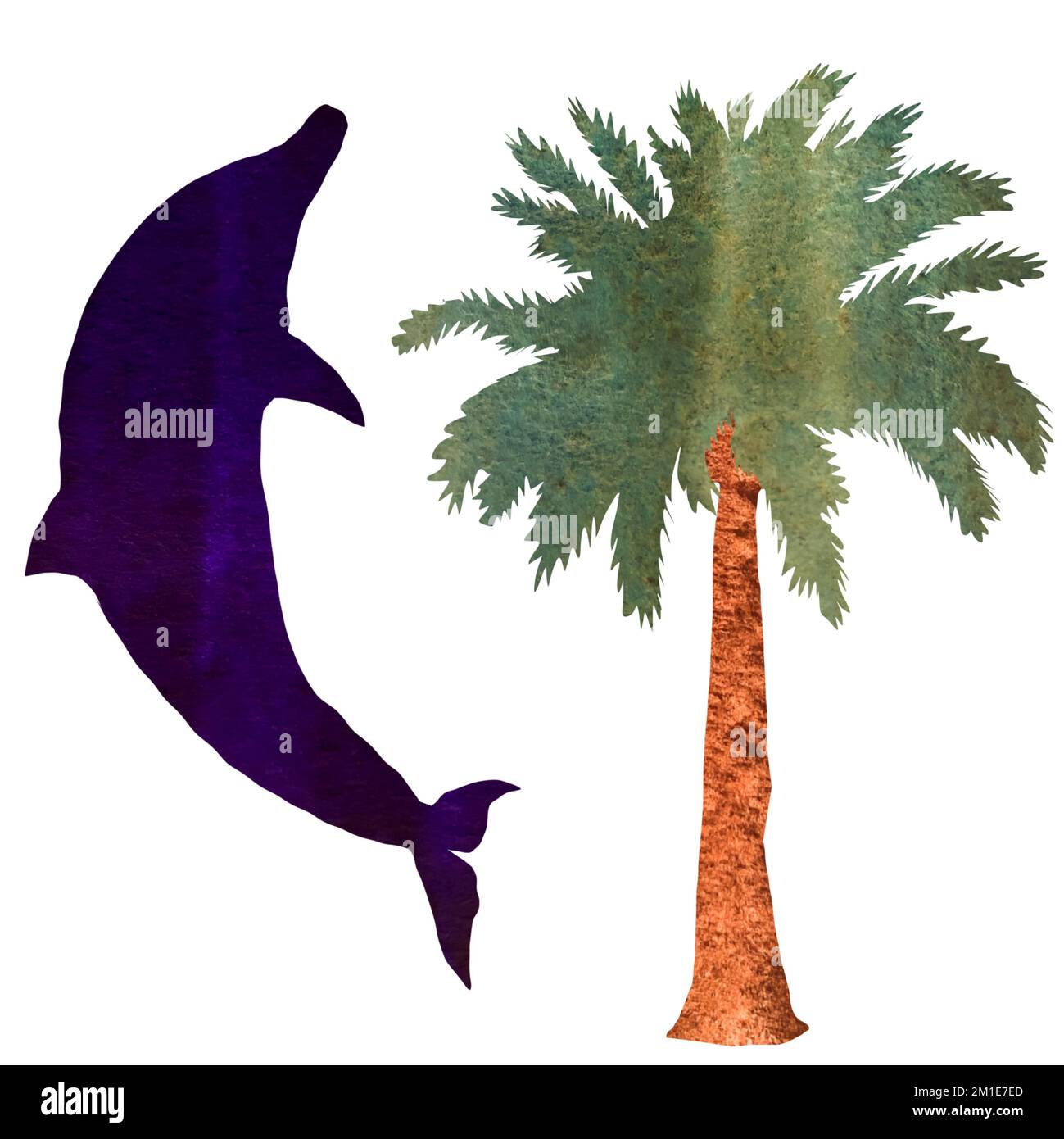 Symbol dolphin palm sign collage set watercolor Stock Photo - Alamy