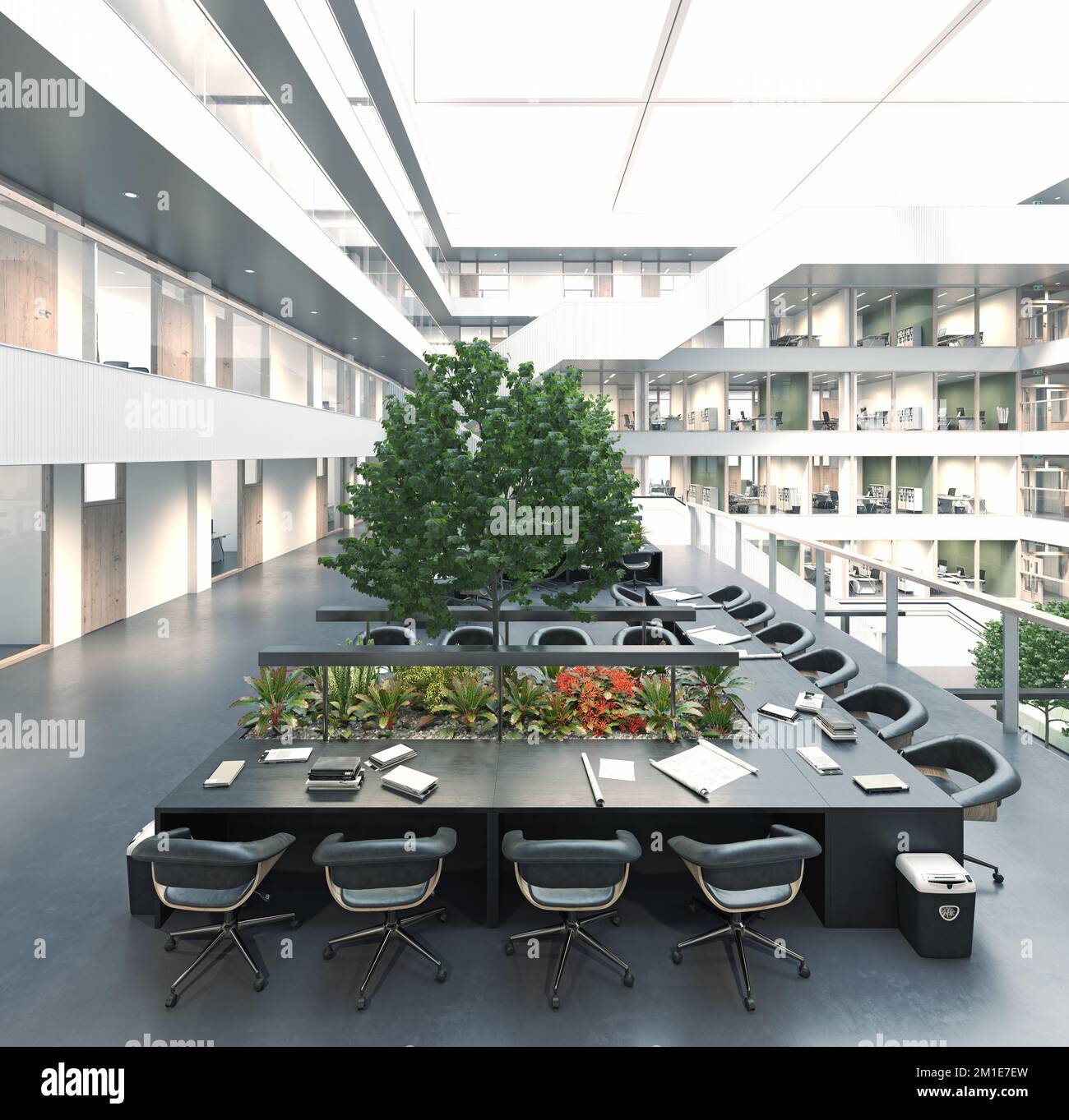 Modern office with open space . 3D Render Stock Photo - Alamy