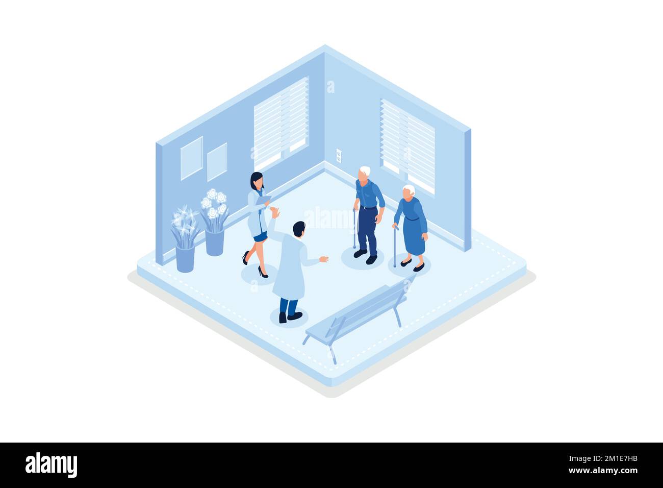 Elderly healthcare, having consultation and care from nurse, isometric ...