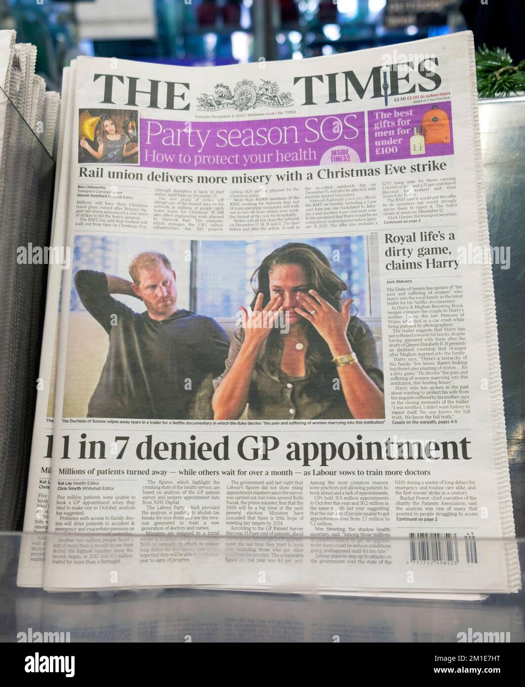 'Royal life 's a dirty game, claims Harry' The Times newspaper headline ...