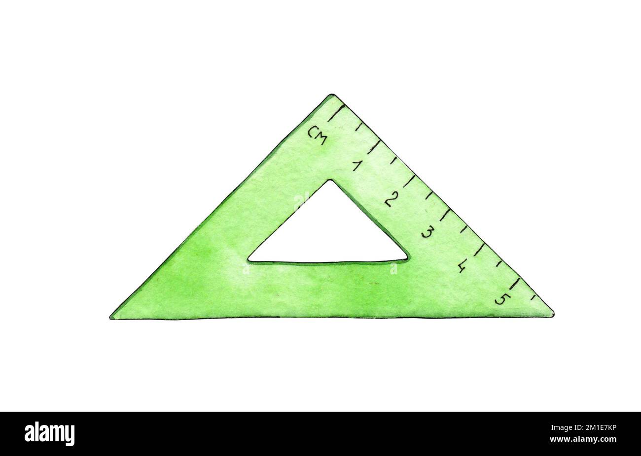 Watercolor illustration green triangular plastic measuring ruler. Draw ...