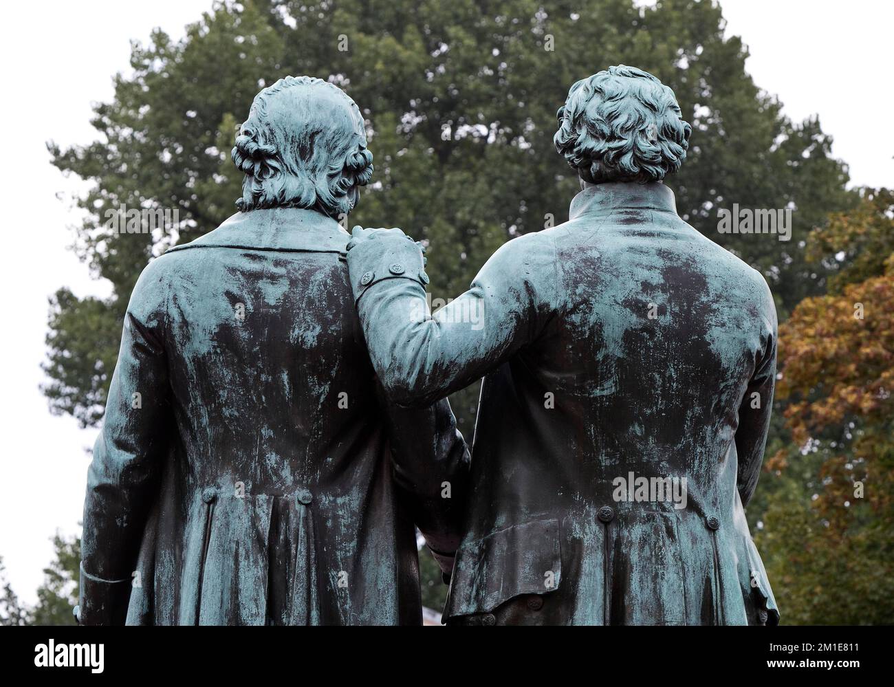 Rear view of double statue Goethe-Schiller monument by Ernst Rietschel ...