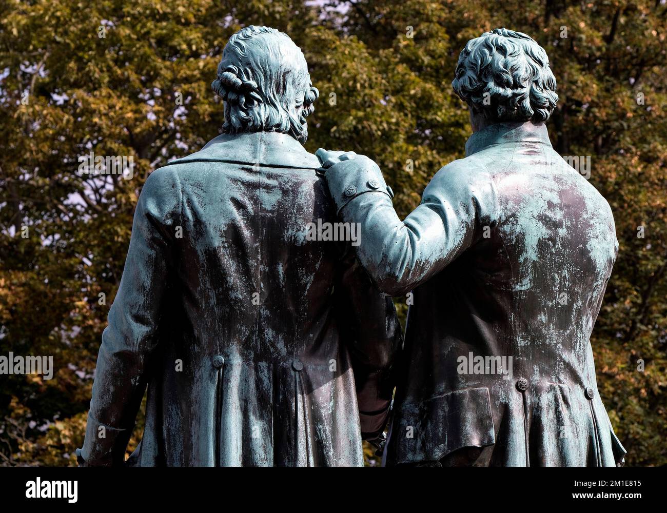 Rear view of double statue Goethe-Schiller monument by Ernst Rietschel ...