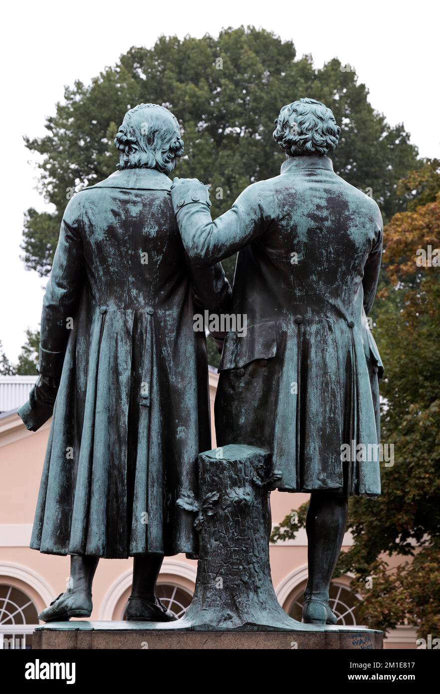 Rear view of double statue Goethe-Schiller monument by Ernst Rietschel ...