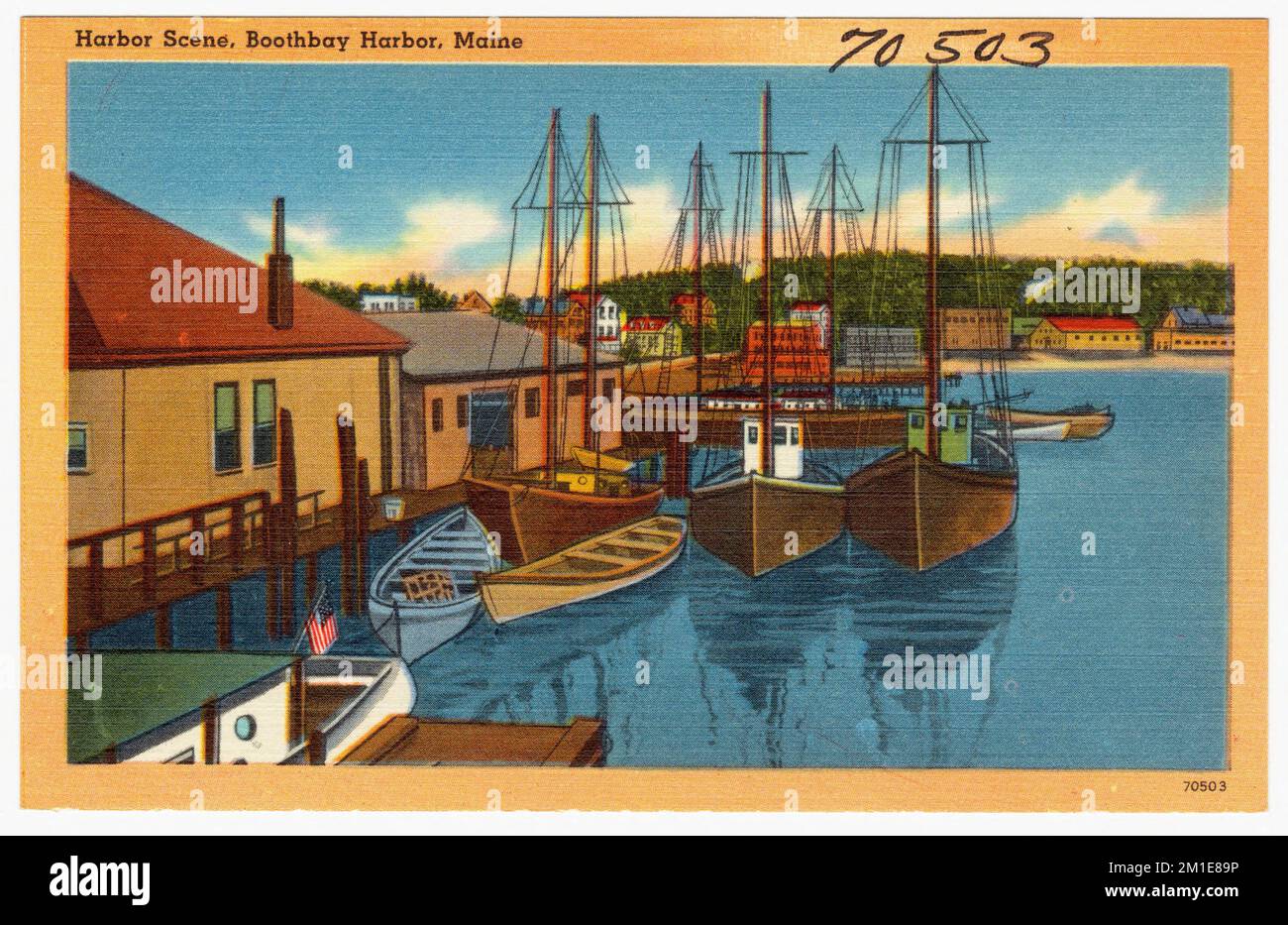 Harbor scene, Boothbay Harbor, Maine , Piers & wharves, Boats, Tichnor ...