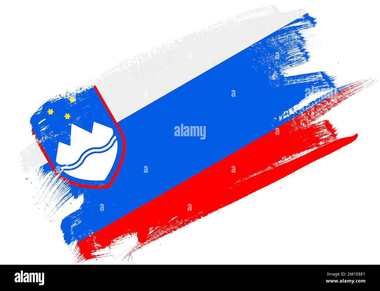 Abstract paint brush textured flag of slovenia on white background ...