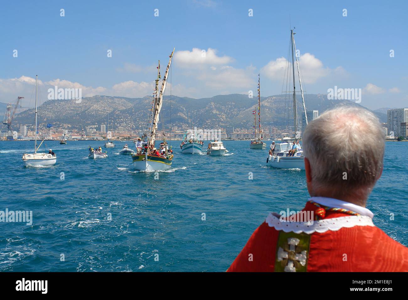 Blessing at sea of St. Peter, patron saint of fishermen in the harbor ...