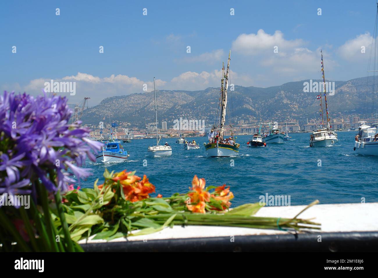Blessing at sea of St. Peter, patron saint of fishermen in the harbor ...
