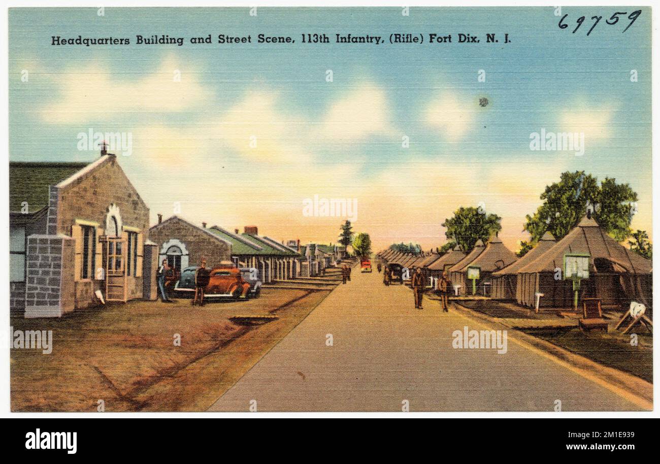 Headquarters building and street scene, 113th infantry, (rifle) Fort ...