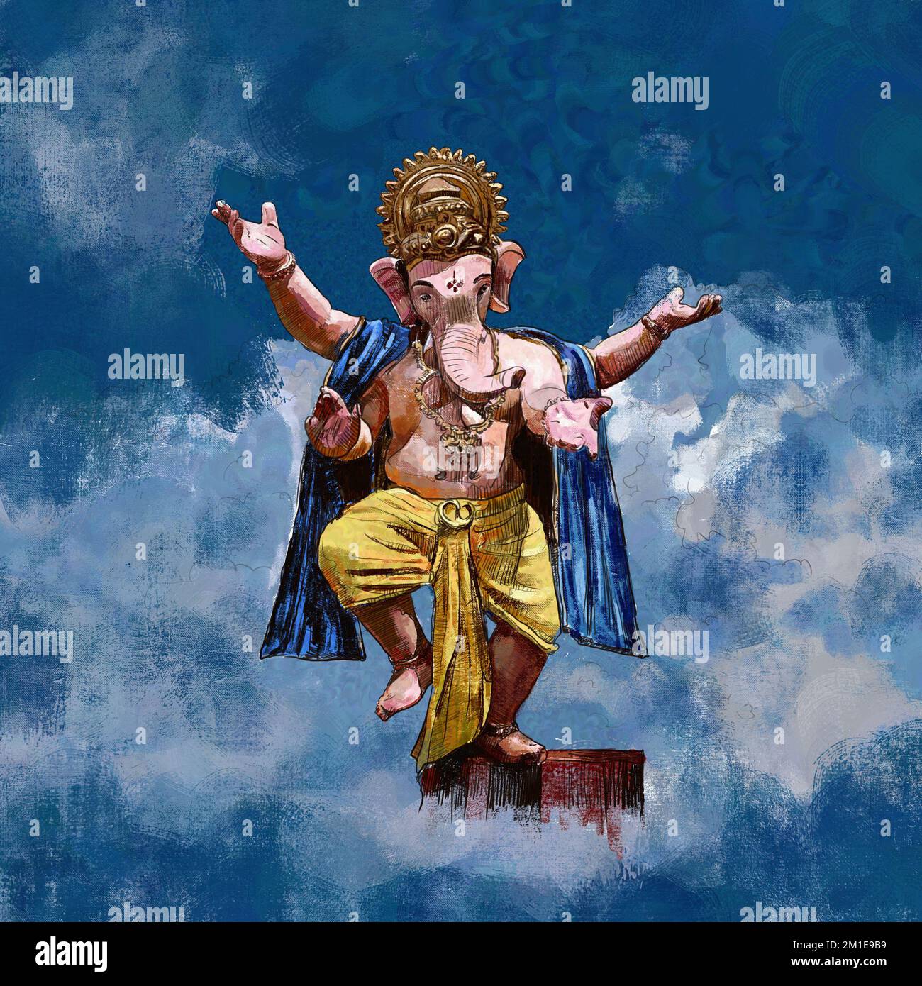 illustration Lord Ganpati on Ganesh Chaturthi background, Golden lord ...