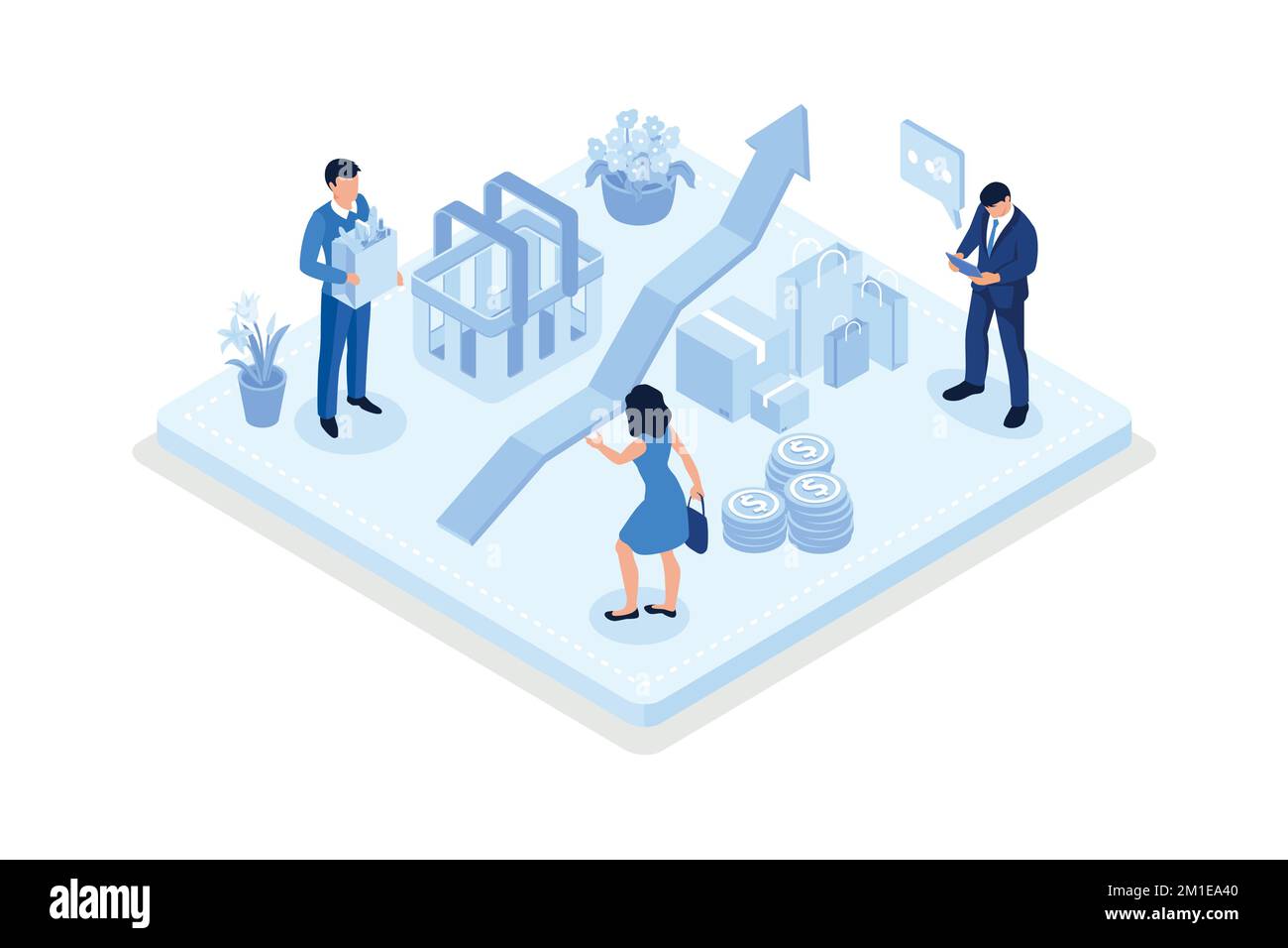 Inflation illustration set. Characters buying food in supermarket and ...