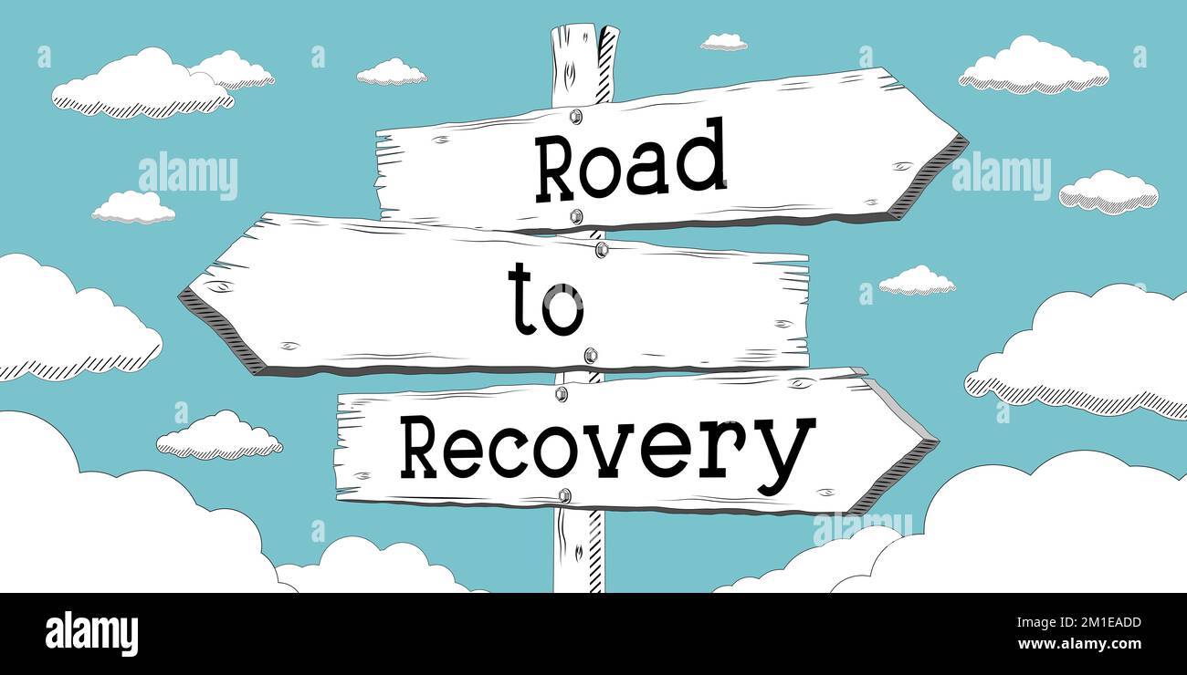 Road to recovery - outline signpost with three arrows Stock Photo - Alamy