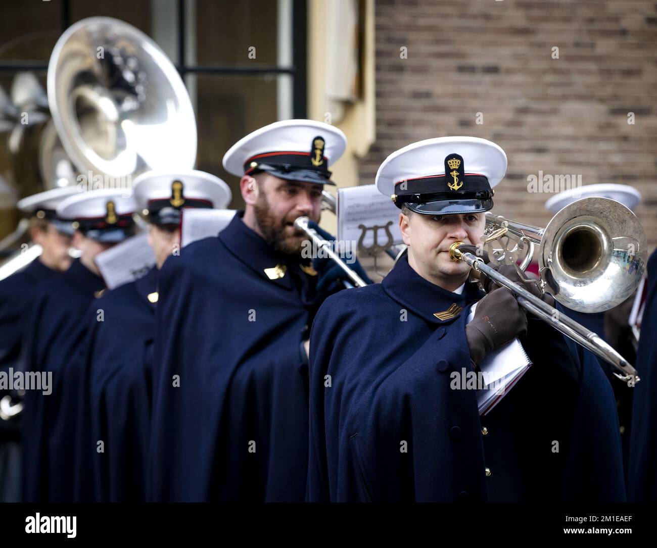 THE HAGUE - The Marine Band of the Royal Netherlands Navy during a welcoming ceremony for ...