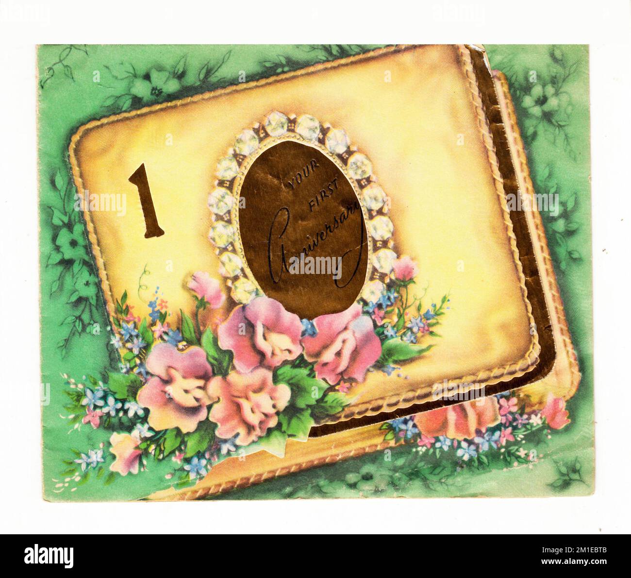 A 1940 color greeting card for a happy first anniversary Stock Photo ...
