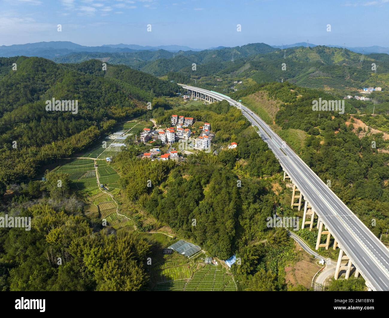 Aerial photo shows the rural scenery of Datong Village in Daoshui Town ...