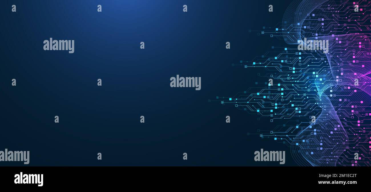 Quantum computer technologies concept. Futuristic blue circuit board background vector. Modern ...