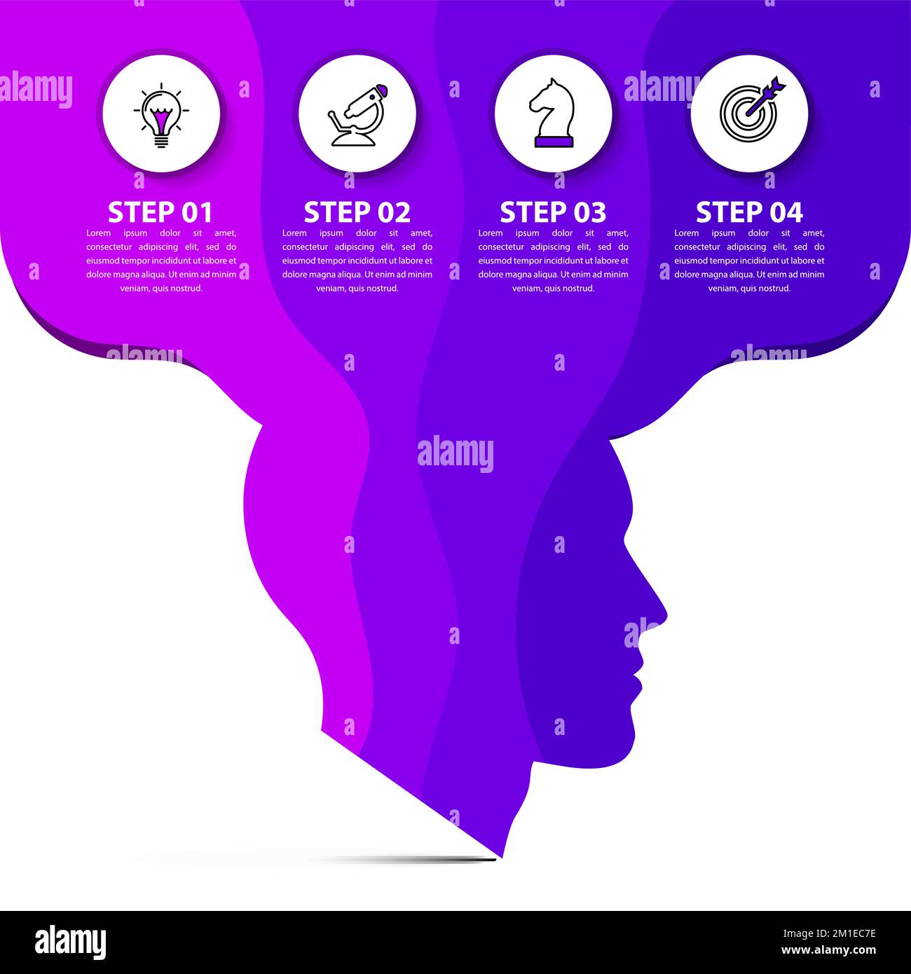 Infographic template with icons and 4 options or steps. Purple head ...