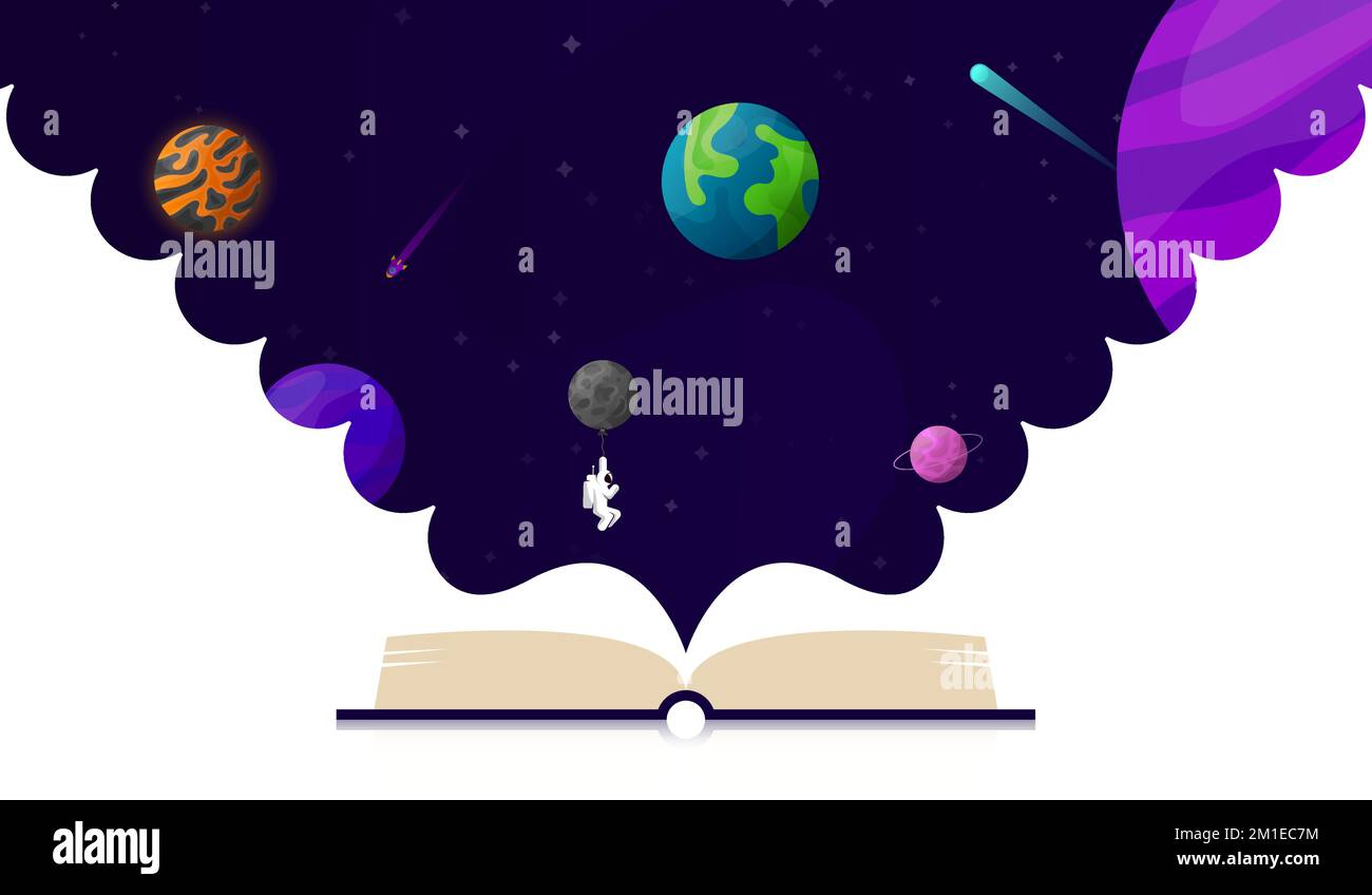 Open book with planets and space. Imaginative concept. Vector illustration Stock Vector Image ...
