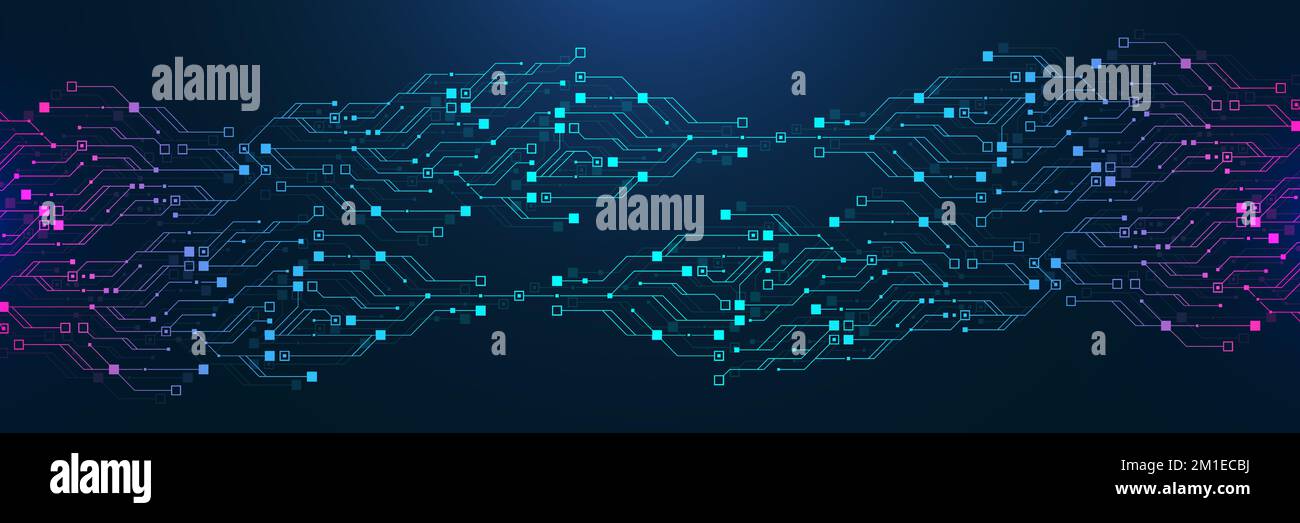 Quantum computer technologies concept. Futuristic blue circuit board background vector. Modern ...
