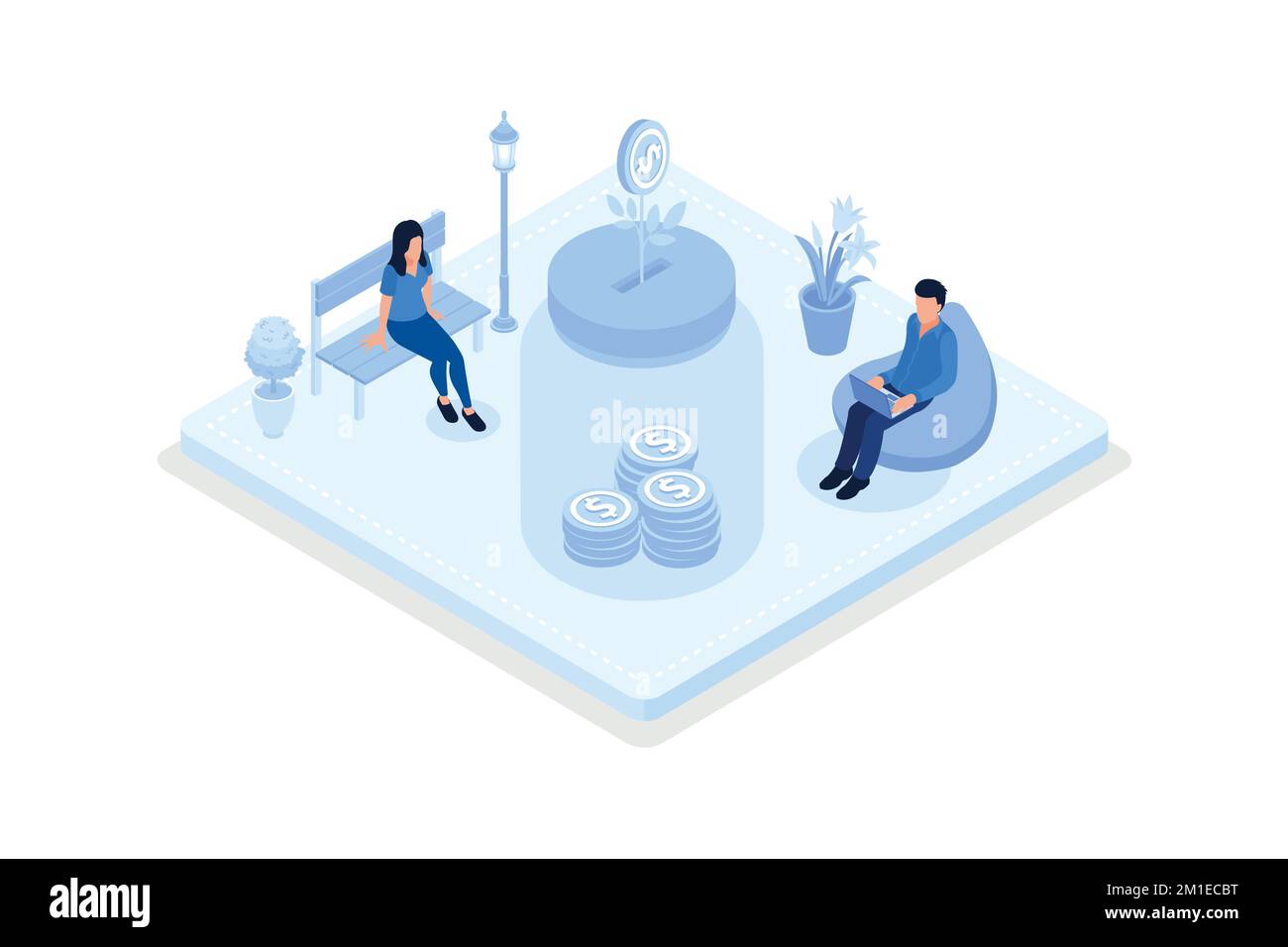 Passive income, Characters enjoying financial freedom and independence ...