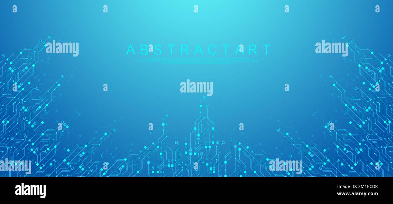 Modern technology circuit board texture background design. Waves flow. Quantum explosion ...