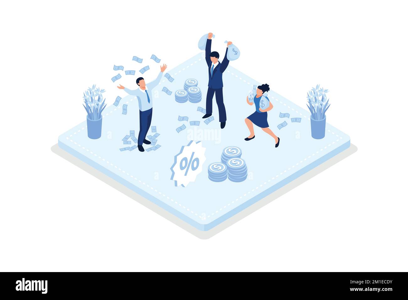 Passive income, Characters enjoying free of debts people planning ...