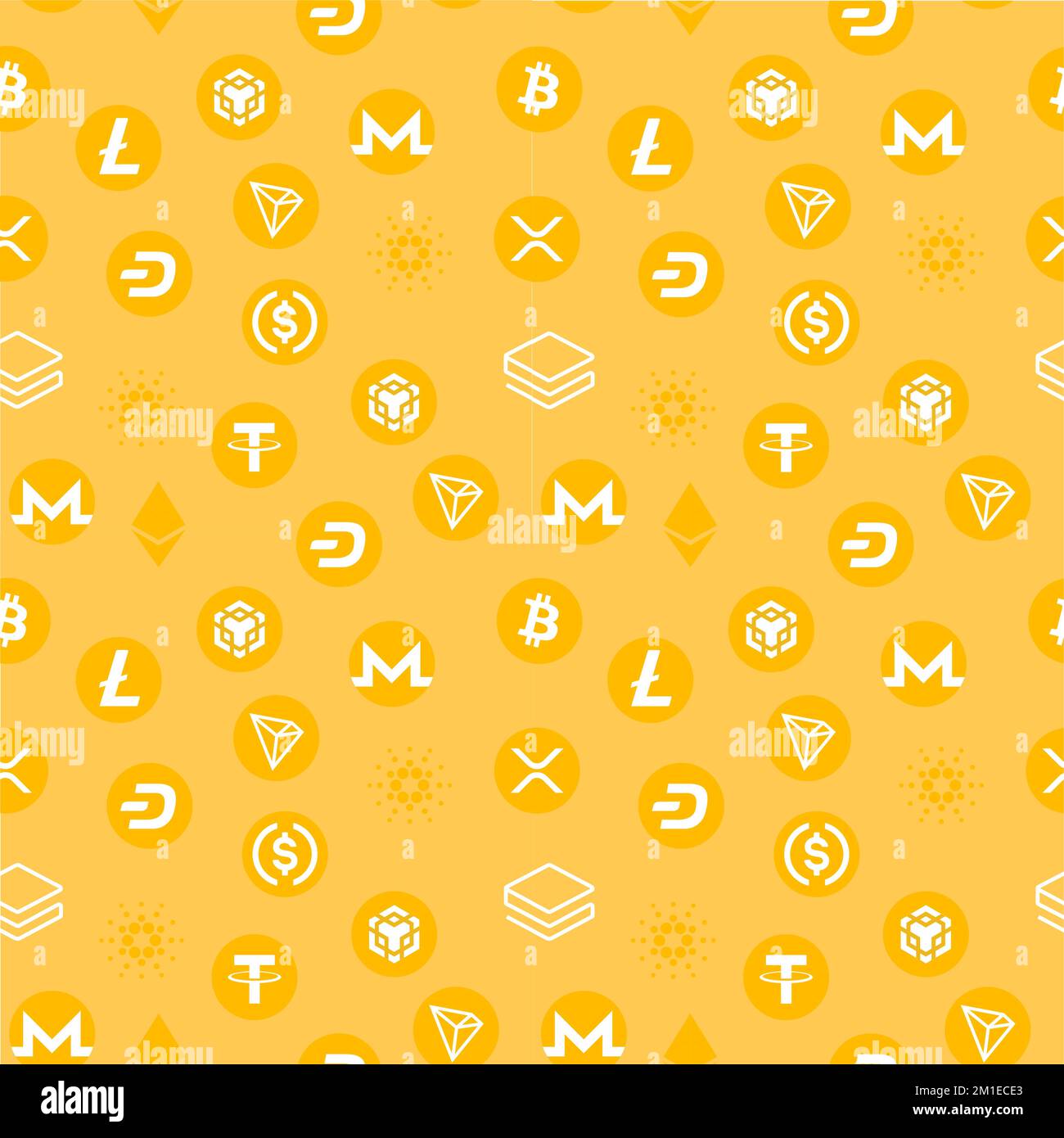 Golden background with Cryptocurrency symbols in flat style. Seamless ...