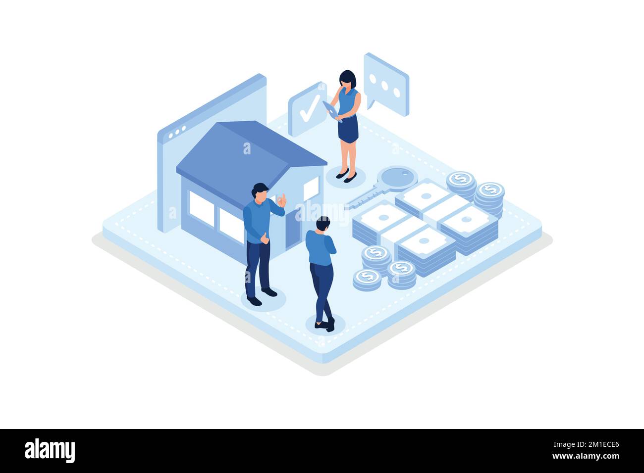 Mortgage process, Characters reading contact and legal documents and ...