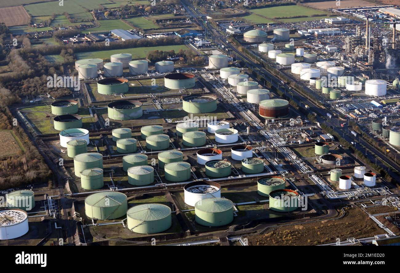 aerial view of Phillips 66 refinery and storage tanks at South ...