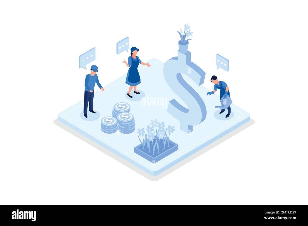 Finance growth, Characters analyzing money growth, isometric vector ...