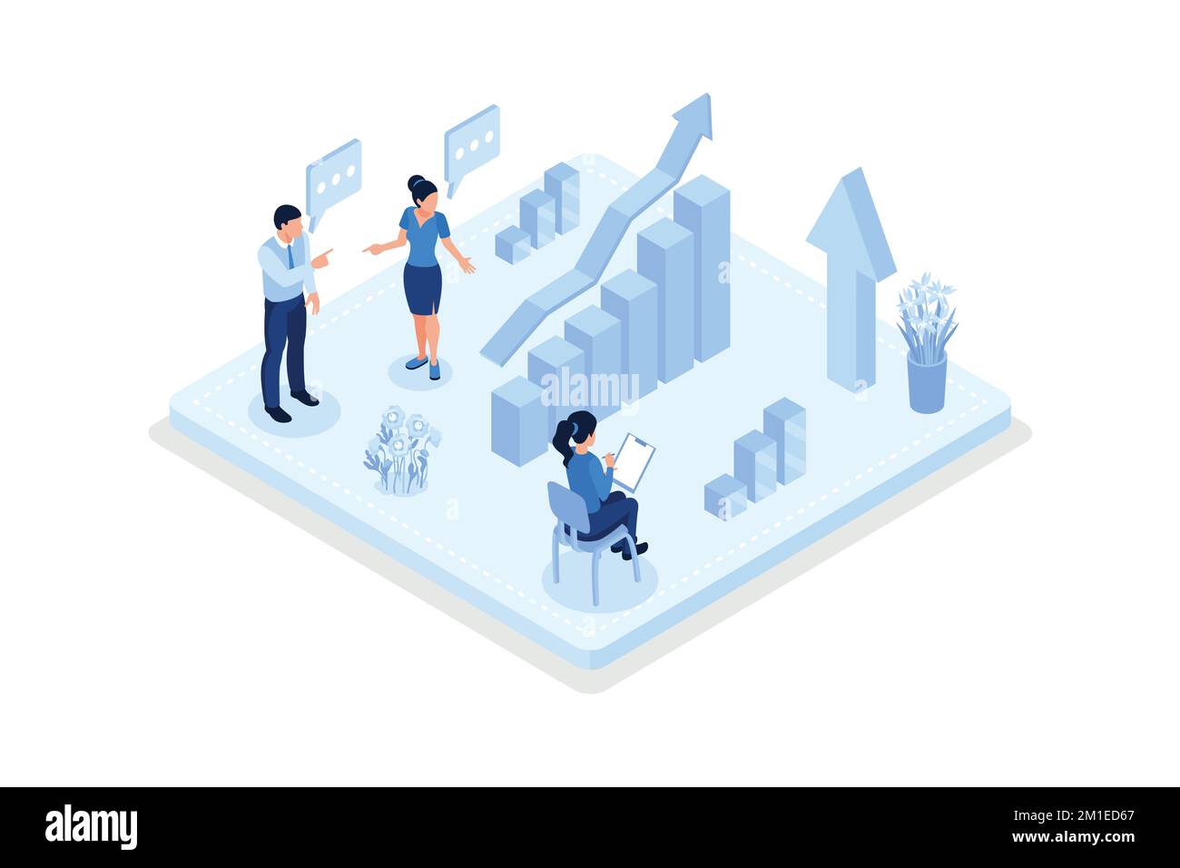 Finance growth, Characters analyzing investments, isometric vector ...