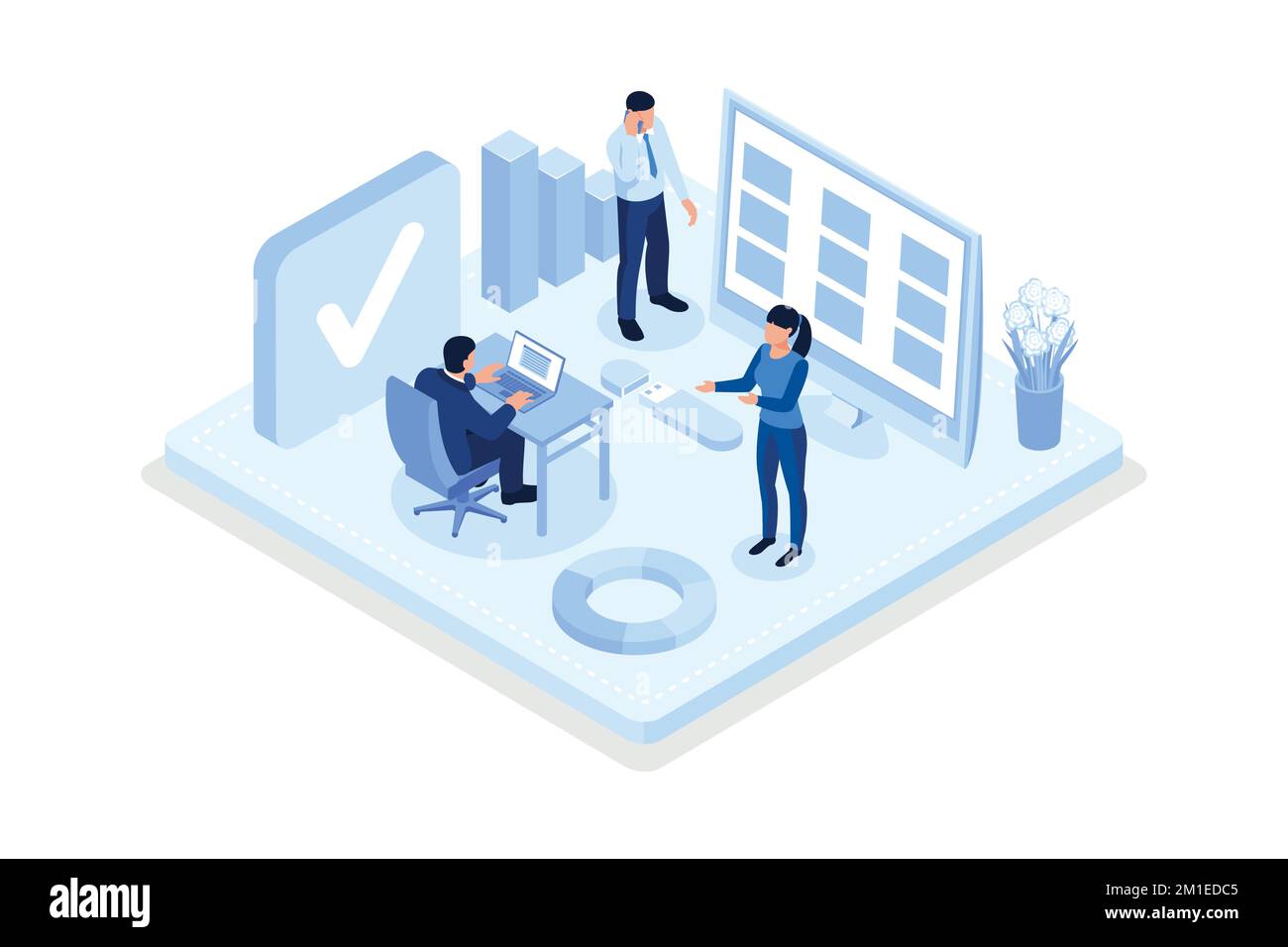 Financial report, Characters analyzing balance sheet, isometric vector ...