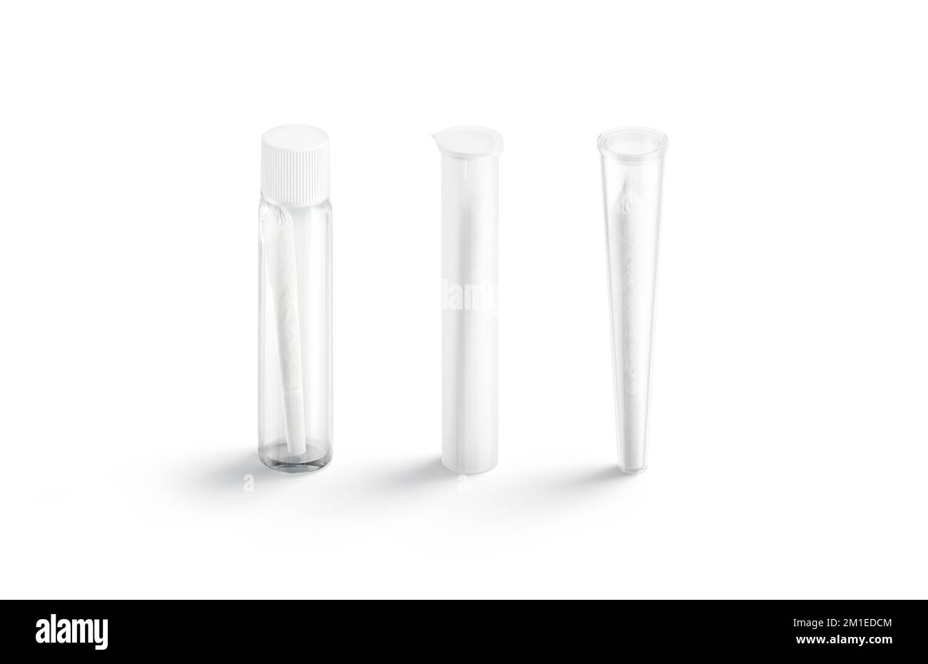Blank white weed joint plastic tube mockup stand, side view, 3d ...