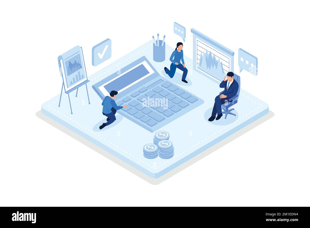 Characters analyzing income statement and other business data ...