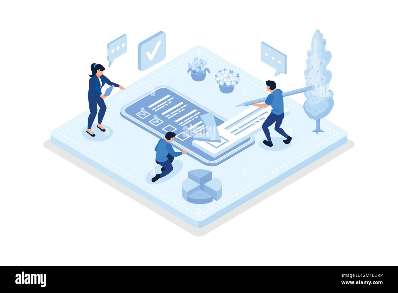 Schedule planning, Characters planning work tasks, isometric vector ...
