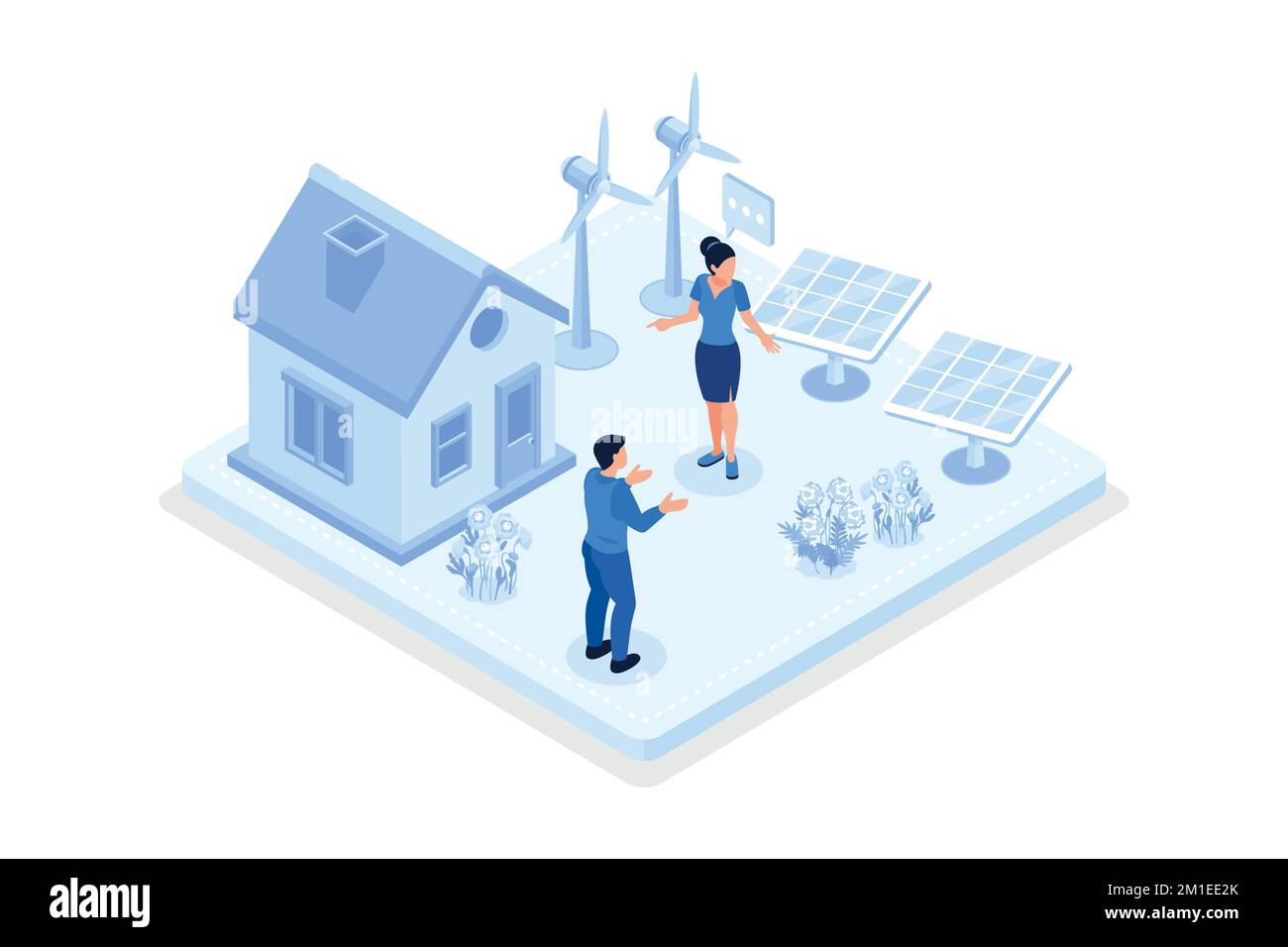 Sustainability, People trying to save planet earth with house with solar energy panels ...