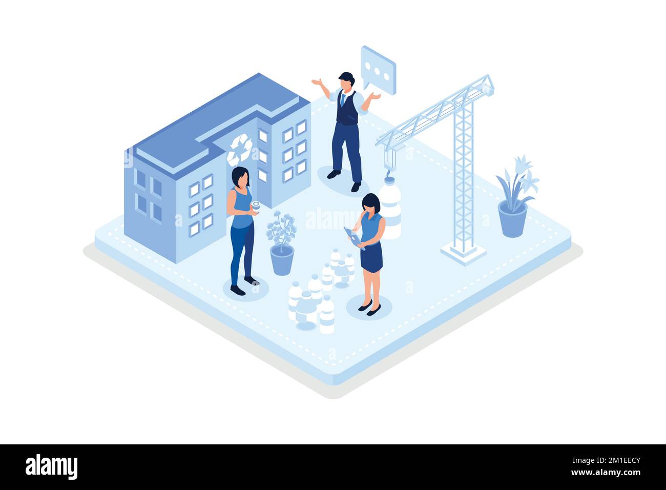 Environmental protection, characters working in green recycling ...