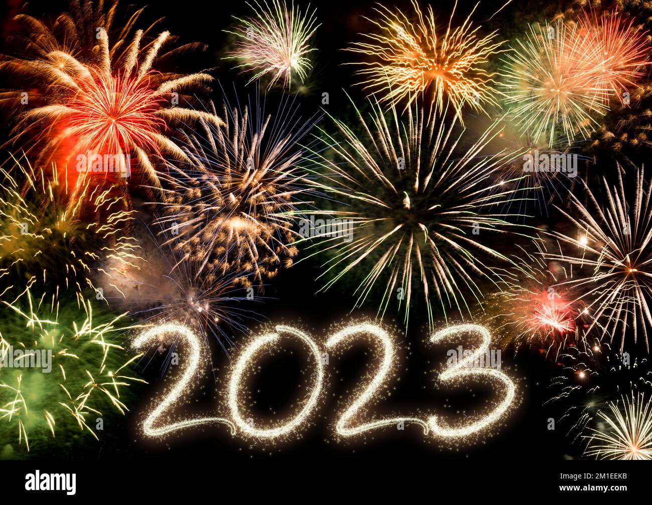 2023 New Year fireworks background, happy holidays and new year concept ...