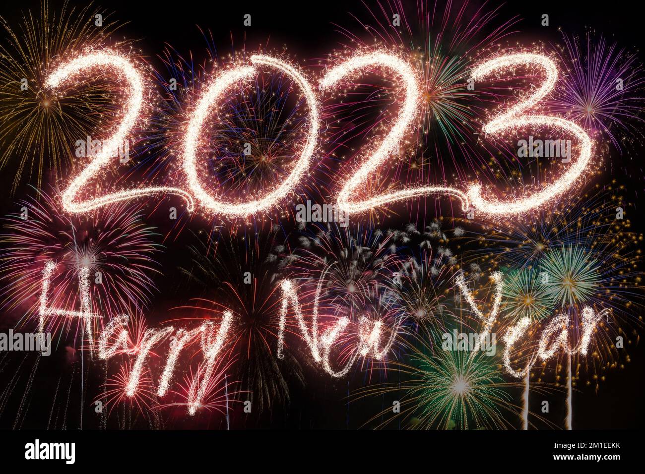 2023 New Year fireworks background, happy holidays and new year concept ...