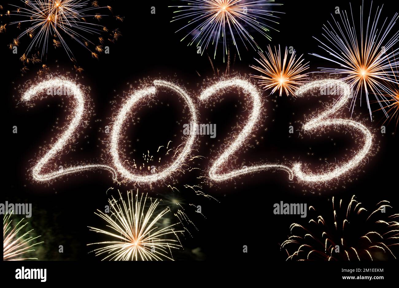 2023 New Year fireworks background, happy holidays and new year concept ...